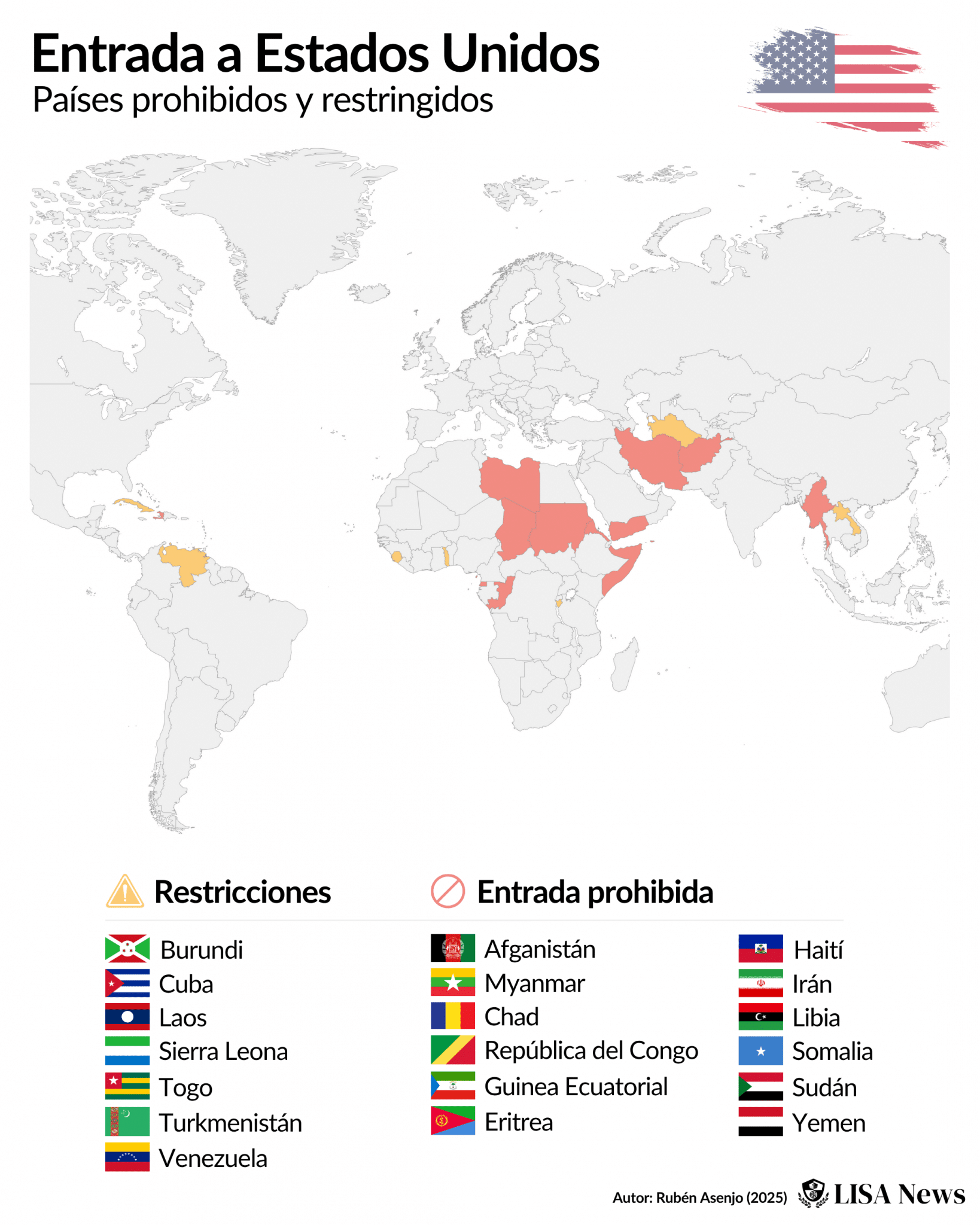 ¿Qué países tienen prohibida o restringida la entrada a Estados Unidos?